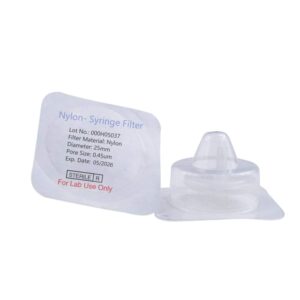 sterile syringe filter nylon hydrophilic filtration 0.45 um pore size, 25 mm membrane diameter sterile nylon membrane individually packed 20/pk by labfil