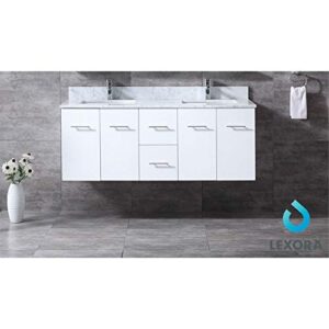 Lexora Geneva 60 in. W x 22 in. D Glossy White Double Bath Vanity, Carrara Marble Top and 60 in. LED Mirror