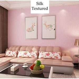 Cohoo Home Silk Pink Peel and Stick Wallpaper Self Adhesive Removable Pink Wallpaper Stick and Peel Pink Wall Paper Pink Contact Paper for Cabinets Bedroom Drawer Liner Wall Sticker 15.7" ×118"