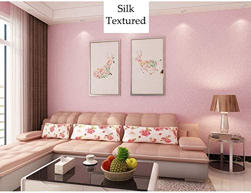 Cohoo Home Silk Pink Peel and Stick Wallpaper Self Adhesive Removable Pink Wallpaper Stick and Peel Pink Wall Paper Pink Contact Paper for Cabinets Bedroom Drawer Liner Wall Sticker 15.7" ×118"