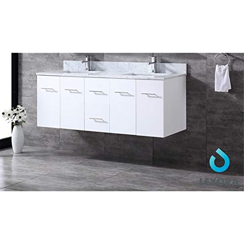 Lexora Geneva 60 in. W x 22 in. D Glossy White Double Bath Vanity, Carrara Marble Top and 60 in. LED Mirror