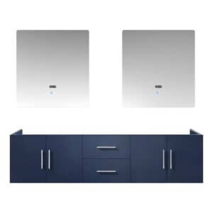 lexora geneva 72 in. w x 22 in. d navy blue double bath vanity and 30 in. led mirrors