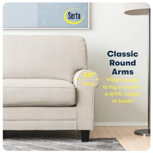 Serta Copenhagen 61" Rolled Arm Sofa, Easy Care Polyester, Soft Pillow Back, Pocket Coil Seat Cushions, Removable Covers, Loveseat or Couch for Small Spaces, Living Rooms or Bedrooms, Buckwheat Beige