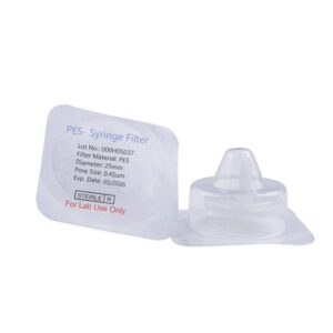 sterile syringe filter pes hydrophilic filtration 0.45 um pore size, 25 mm membrane diameter sterile pes membrane individually packed 20/pk by labfil