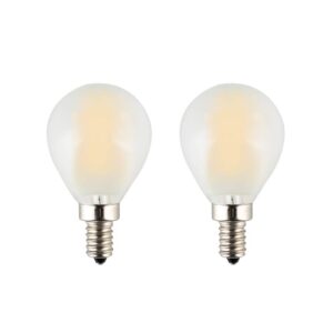 opalray g45(g14) mini globe 4w led dimmable bulb, 40w incandescent bulb equivalent, 2700k warm white light color, e12 small base candelabra light, frosted glass cover, 2 pack