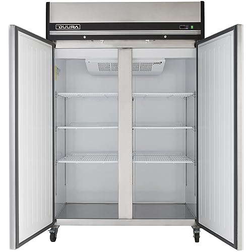 DUURA 54" Commercial Freezer 2 Door Reach-in Stainless Steel Freezer with Top Mounted Condenser for Restaurant, Bar, Shop, 49 Cu.Ft., Silver