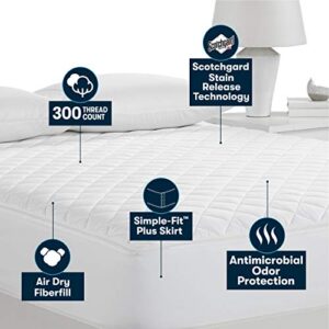 Serta Protection Plus Fiber Fill Cooling Fitted Mattress Pad Cover, Twin, White