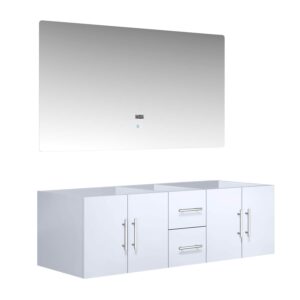 Lexora Geneva 60 in. W x 22 in. D Glossy White Double Bath Vanity and 60 in. LED Mirror