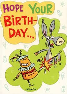 designer greetings cake kicking donkey in butt risque funny/humorous birthday card