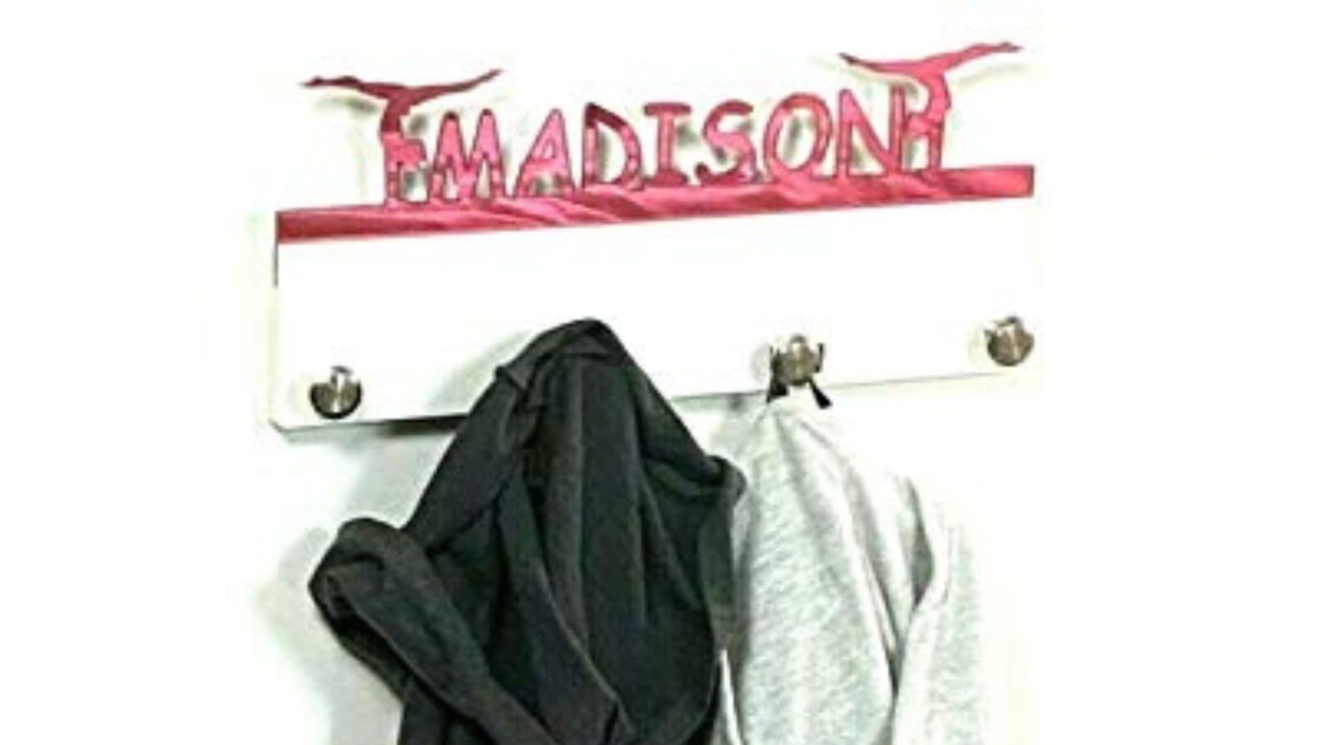 MIRROR MANIA Personalized Coat Hanger Gymnastics Gymnasts Rack Bag Hat Towel Backpack Sweatshirt Jacket Hook Organizer Wall Door Decor, One of A Kind, Custom Made to Order, with Your Name On It!