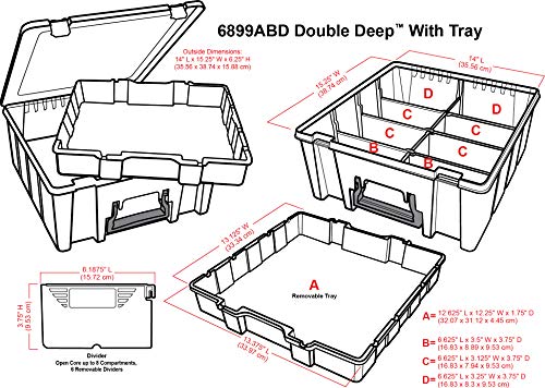 AB Designs 6899ABD Super Satchel Double Deep with Lift-Out Tray and Removable Dividers, Stackable Home Storage Organization Container, Clear with Sliver Latches and Handle