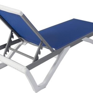 Kozyard Patio Chaise Lounge Chair - Full Flat Alumium & Resin Legs, Outdoor Reclining Adjustable Chair for Sunbathing, Beach, Patio, Lounge Set or Patio Table (Blue Textilence W/O Table)