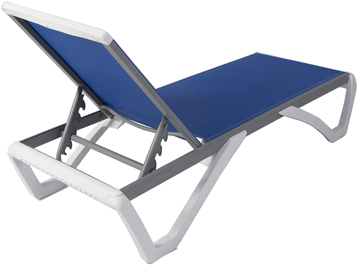 Kozyard Patio Chaise Lounge Chair - Full Flat Alumium & Resin Legs, Outdoor Reclining Adjustable Chair for Sunbathing, Beach, Patio, Lounge Set or Patio Table (Blue Textilence W/O Table)