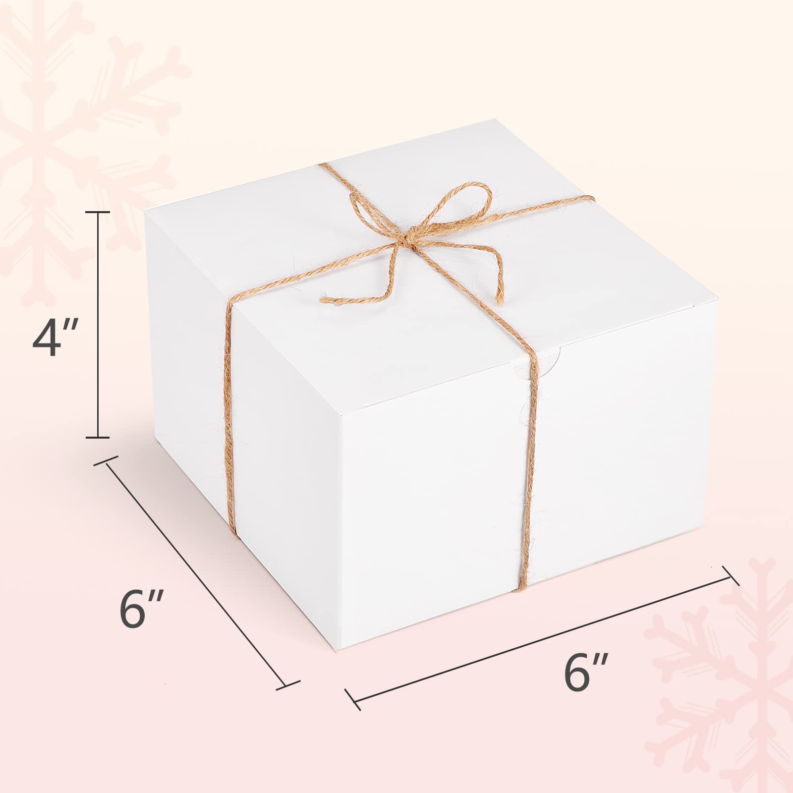 ValBox 6x6x4 Gift Boxes with 98ft Twine 20 Pack White Paper Gift Boxes with Lids for Gifts, Crafting Cupcake Boxes, Easy Assemble Bridesmaids Proposal Boxes