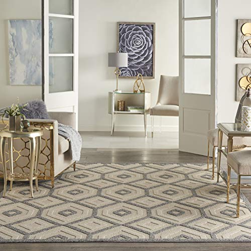 Nourison Palamos Indoor/Outdoor Cream 7'10" x 9'10" Area Rug, Easy-Cleaning, Non Shedding, Bed Room, Living Room, Dining Room, Backyard, Deck, Patio (8x10)