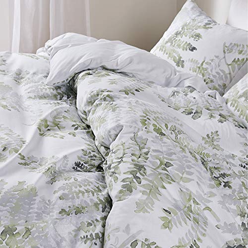 Intelligent Design Reversible 100% Cotton Sateen Duvet-Breathable Comforter Cover,Modern All Season Bedding Set with Sham(Insert Excluded),Judith,Palm Leaf GreenFull/Queen(90"x90")