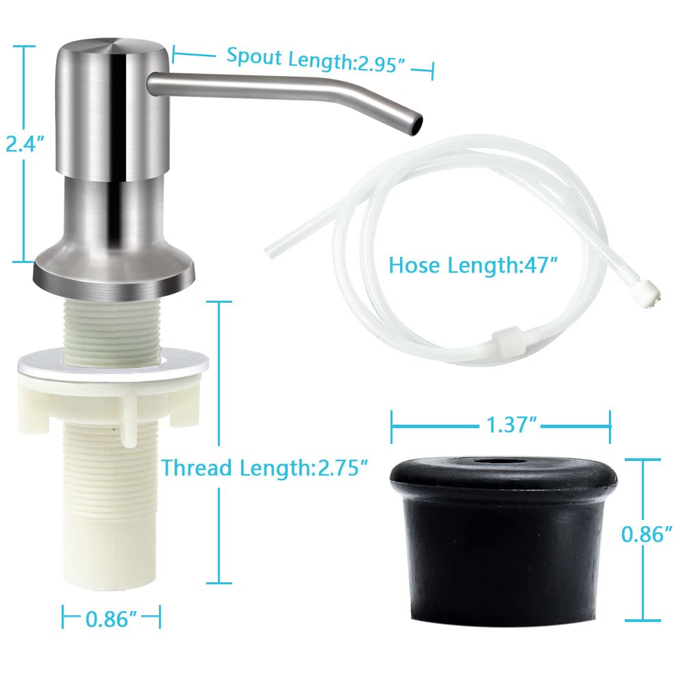 Soap Dispenser for Kitchen Sink, Brushed Nickel Countertop Soap Dispenser Pump, 47" Silicone Extension Tube Connect to The Soap Bottle Directly, Say Goodbye to Frequent Refills (Brushed Nickel)