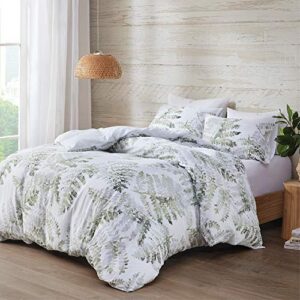 Intelligent Design Reversible 100% Cotton Sateen Duvet-Breathable Comforter Cover,Modern All Season Bedding Set with Sham(Insert Excluded),Judith,Palm Leaf GreenFull/Queen(90"x90")