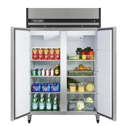 DUURA 54" Commercial Freezer 2 Door Reach-in Stainless Steel Freezer with Top Mounted Condenser for Restaurant, Bar, Shop, 49 Cu.Ft., Silver