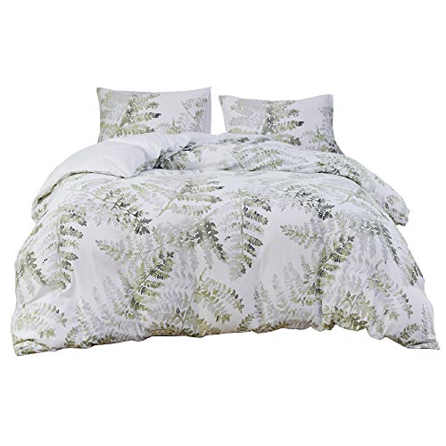 Intelligent Design Reversible 100% Cotton Sateen Duvet-Breathable Comforter Cover,Modern All Season Bedding Set with Sham(Insert Excluded),Judith,Palm Leaf GreenFull/Queen(90"x90")