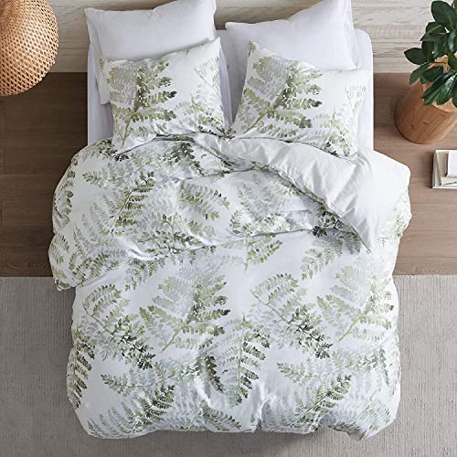 Intelligent Design Reversible 100% Cotton Sateen Duvet-Breathable Comforter Cover,Modern All Season Bedding Set with Sham(Insert Excluded),Judith,Palm Leaf GreenFull/Queen(90"x90")