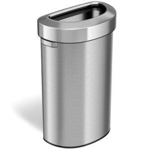 itouchless stainless steel trash can and recycle bin, slim and space-saving design for home, office, kitchen, restaurant, restroom, large capacity, 23 gallon / 87 liter, open top, semi round 23 gal