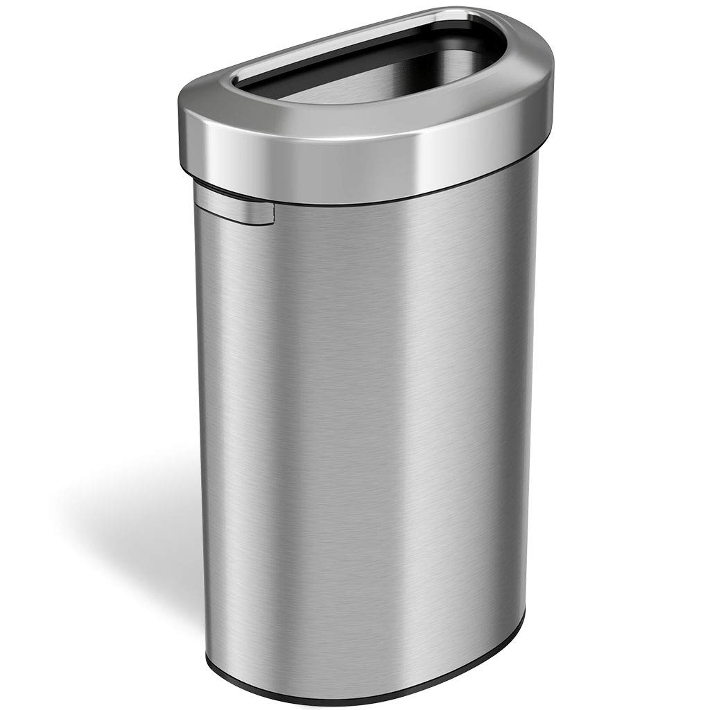 iTouchless Stainless Steel Trash Can and Recycle Bin, Slim and Space-Saving Design for Home, Office, Kitchen, Restaurant, Restroom, Large Capacity, 23 Gallon / 87 Liter, Open Top, Semi Round 23 Gal