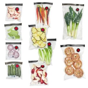 zwilling fresh & save set 10-pc vacuum sealer bags for food, reusable sous vide bags, reusable food storage bags for meal prep, reusable snack bags, dishwasher safe, assorted, clear