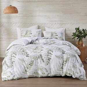 intelligent design reversible 100% cotton sateen duvet-breathable comforter cover,modern all season bedding set with sham(insert excluded),judith,palm leaf greenfull/queen(90"x90")