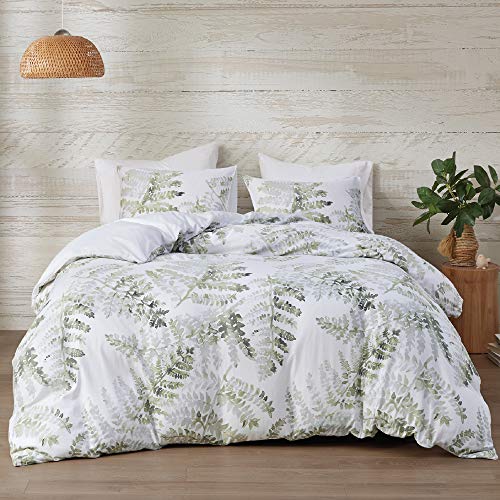 Intelligent Design Reversible 100% Cotton Sateen Duvet-Breathable Comforter Cover,Modern All Season Bedding Set with Sham(Insert Excluded),Judith,Palm Leaf GreenFull/Queen(90"x90")