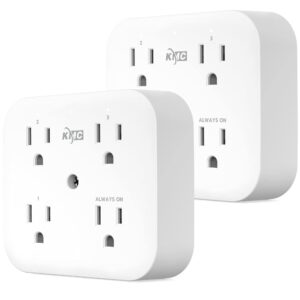 kmc smart tap mini, 4-outlet wall mounted multiple smart plug adapter, 3 independently controlled wi-fi smart outlets & 1 always-on outlet, no hub required, alexa & google home compatible