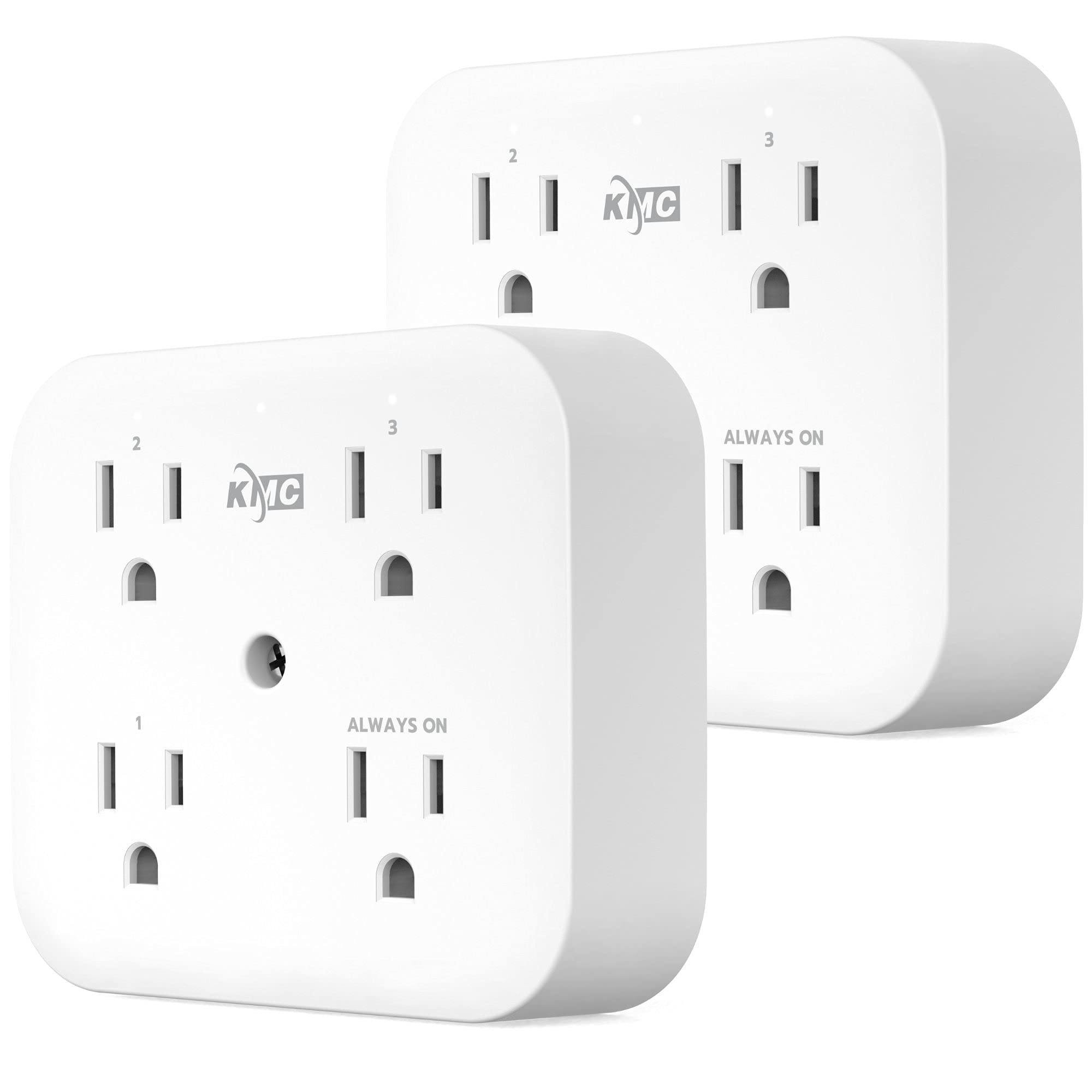 KMC Smart Tap Mini, 4-Outlet Wall Mounted Multiple Smart Plug Adapter, 3 Independently Controlled Wi-Fi Smart Outlets & 1 Always-On Outlet, No Hub Required, Alexa & Google Home Compatible