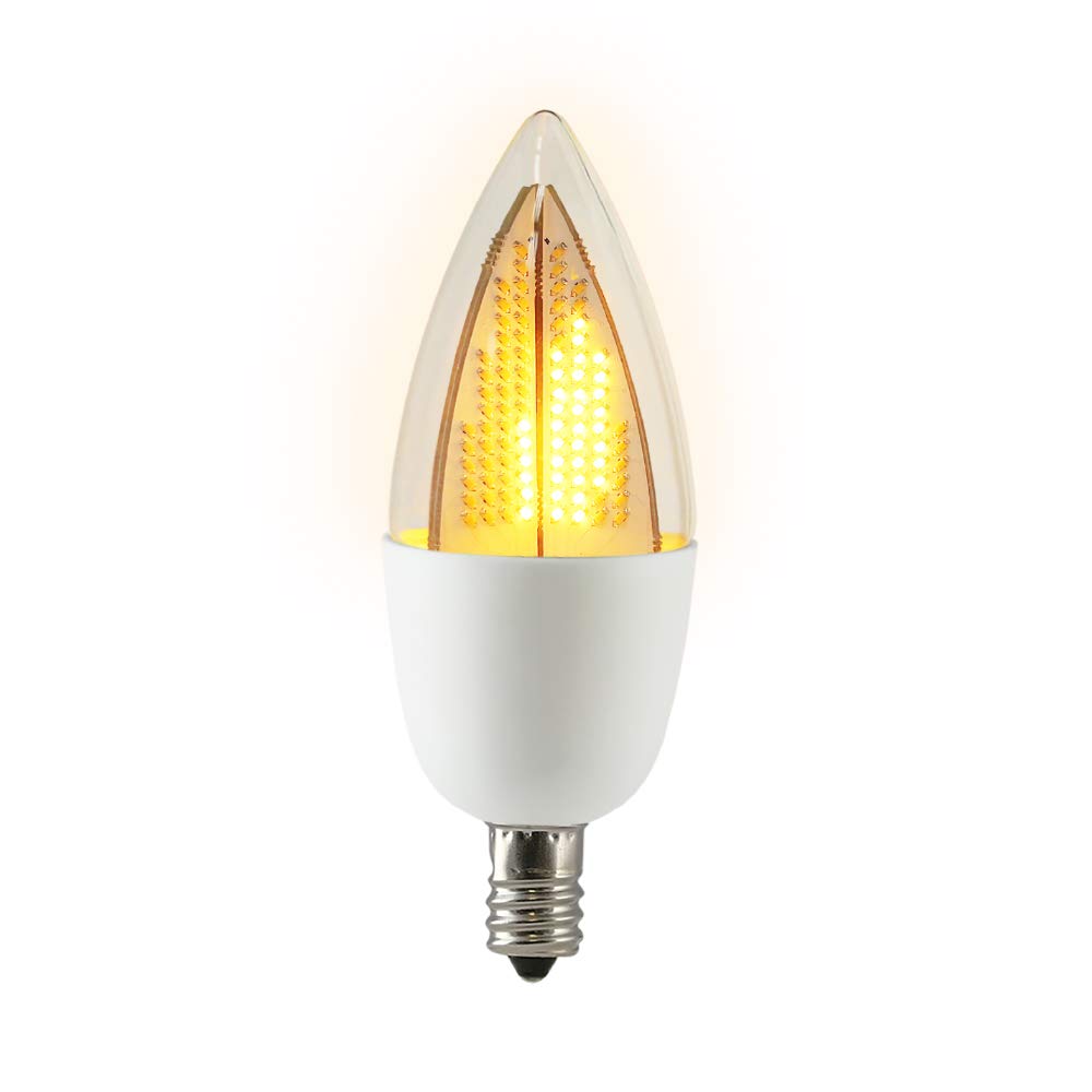 Euri Lighting Flickering Flame Bulb, ECA9.5-2120fc, LED CA9.5 Candelabra, E12, 1W (6W Equal), Warm White 1800K, Non-Dim, 80lm, 120° Angle, White Housing, UL Listed, One Count