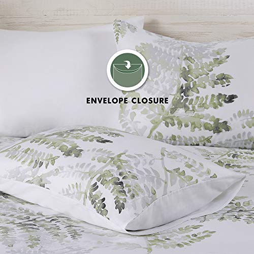 Intelligent Design Reversible 100% Cotton Sateen Duvet-Breathable Comforter Cover,Modern All Season Bedding Set with Sham(Insert Excluded),Judith,Palm Leaf GreenFull/Queen(90"x90")