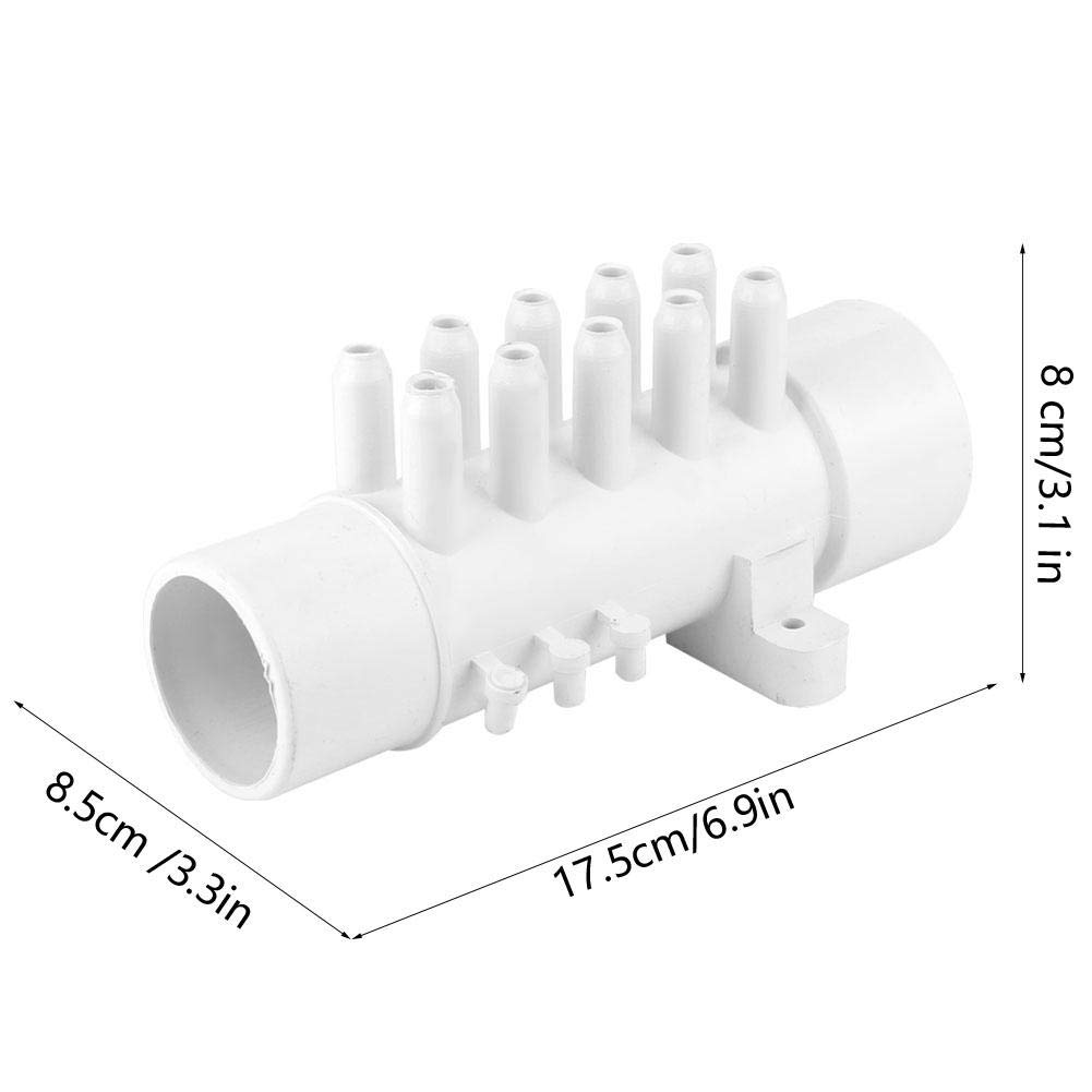 Fdit 1.5in 10mm 10 Port PVC Pool Plumbing Manifold with 6 Plugs Hot Spring Bathtub Swimming Pool Spa Accessories