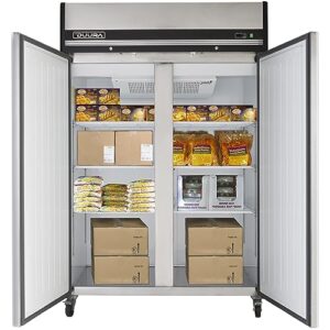 DUURA 54" Commercial Freezer 2 Door Reach-in Stainless Steel Freezer with Top Mounted Condenser for Restaurant, Bar, Shop, 49 Cu.Ft., Silver