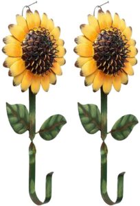 morning view sunflower key holder metal wall mounted sunflower key hook, flowers coat rack, durable robe rack, decorative hat rack towel rack for home decor (set of 2)