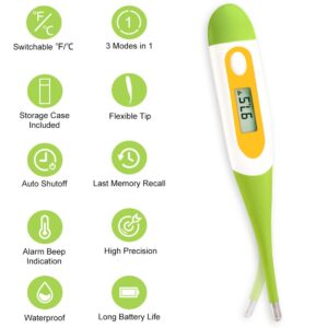 Easy@Home Digital Oral Thermometer for Kid, Baby, and Adult, Oral, Rectal and Underarm Temperature Measurement for Fever with Alarm EMT-021-Green