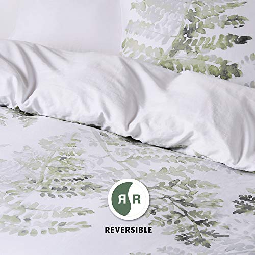 Intelligent Design Reversible 100% Cotton Sateen Duvet-Breathable Comforter Cover,Modern All Season Bedding Set with Sham(Insert Excluded),Judith,Palm Leaf GreenFull/Queen(90"x90")