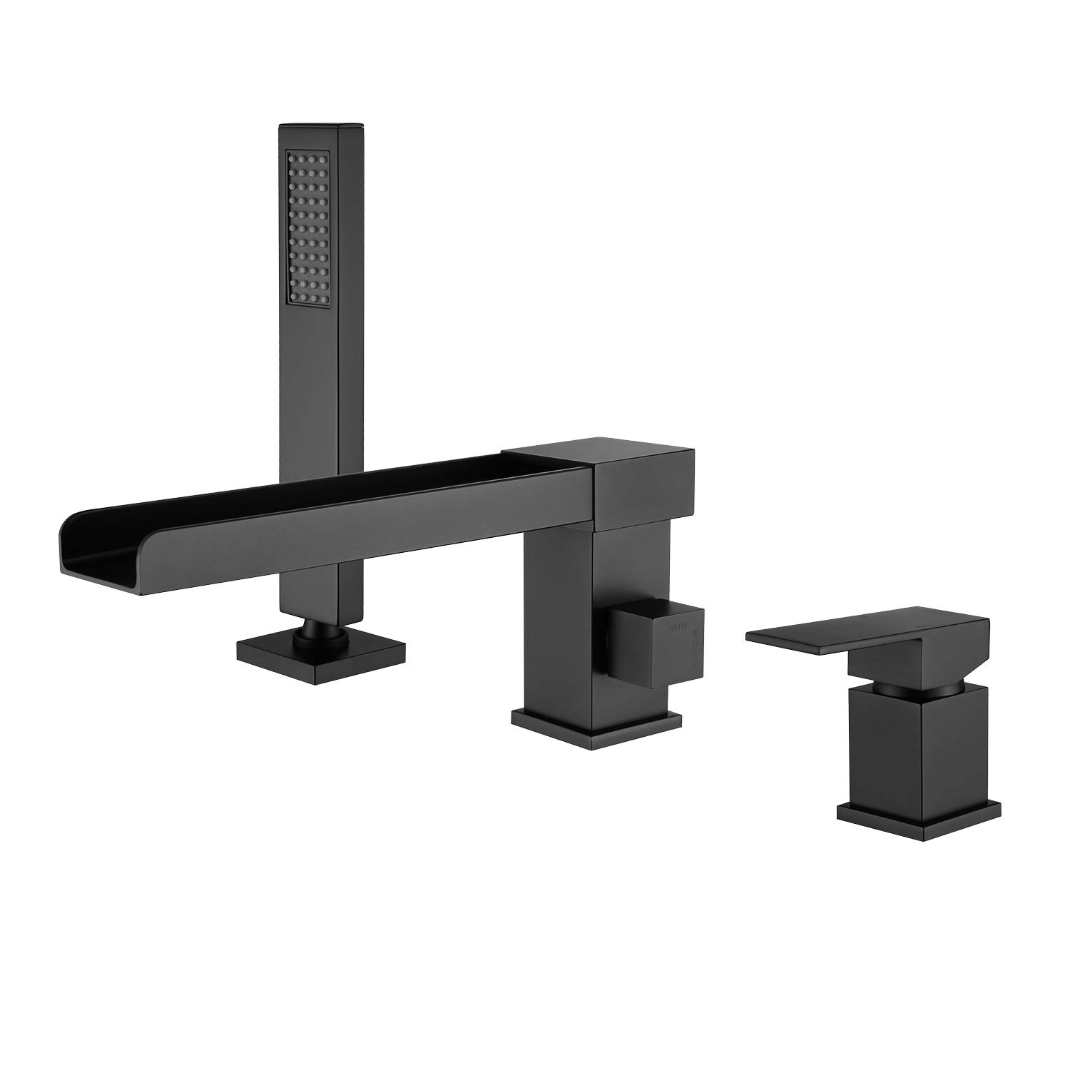 TapLong Waterfall Tub Filler Faucet with HandHeld Shower Widespread Roman Tub Faucet Set, Deck Mount 3-Holes Single-Handle Faucet in Matte Black, 03111B