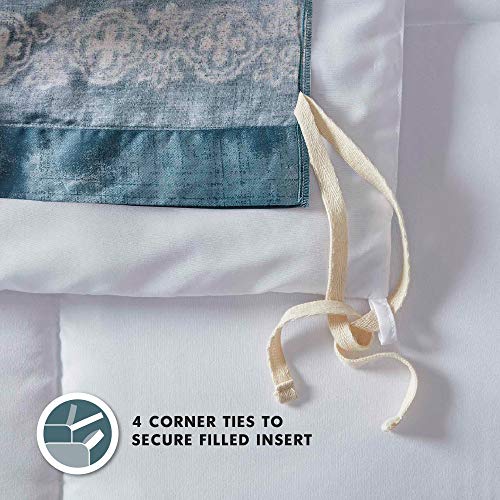 INTELLIGENT DESIGN Reversible 100% Cotton Sateen Duvet - Breathable Comforter Cover, Modern All Season Bedding Set with Sham (Insert Excluded), Belcourt, Paisley Blue Full/Queen(90"x90")