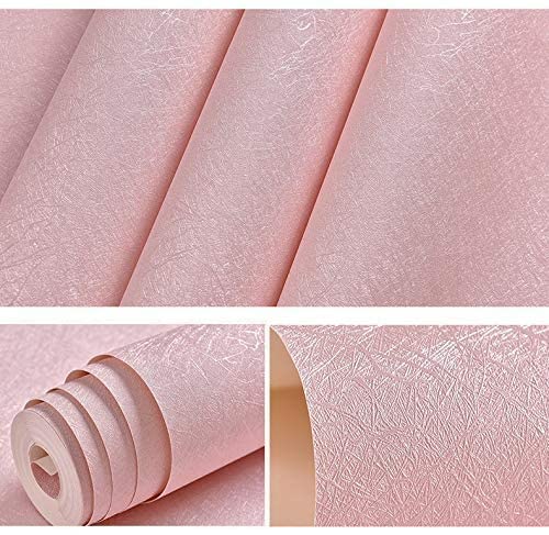 Cohoo Home Silk Pink Peel and Stick Wallpaper Self Adhesive Removable Pink Wallpaper Stick and Peel Pink Wall Paper Pink Contact Paper for Cabinets Bedroom Drawer Liner Wall Sticker 15.7" ×118"