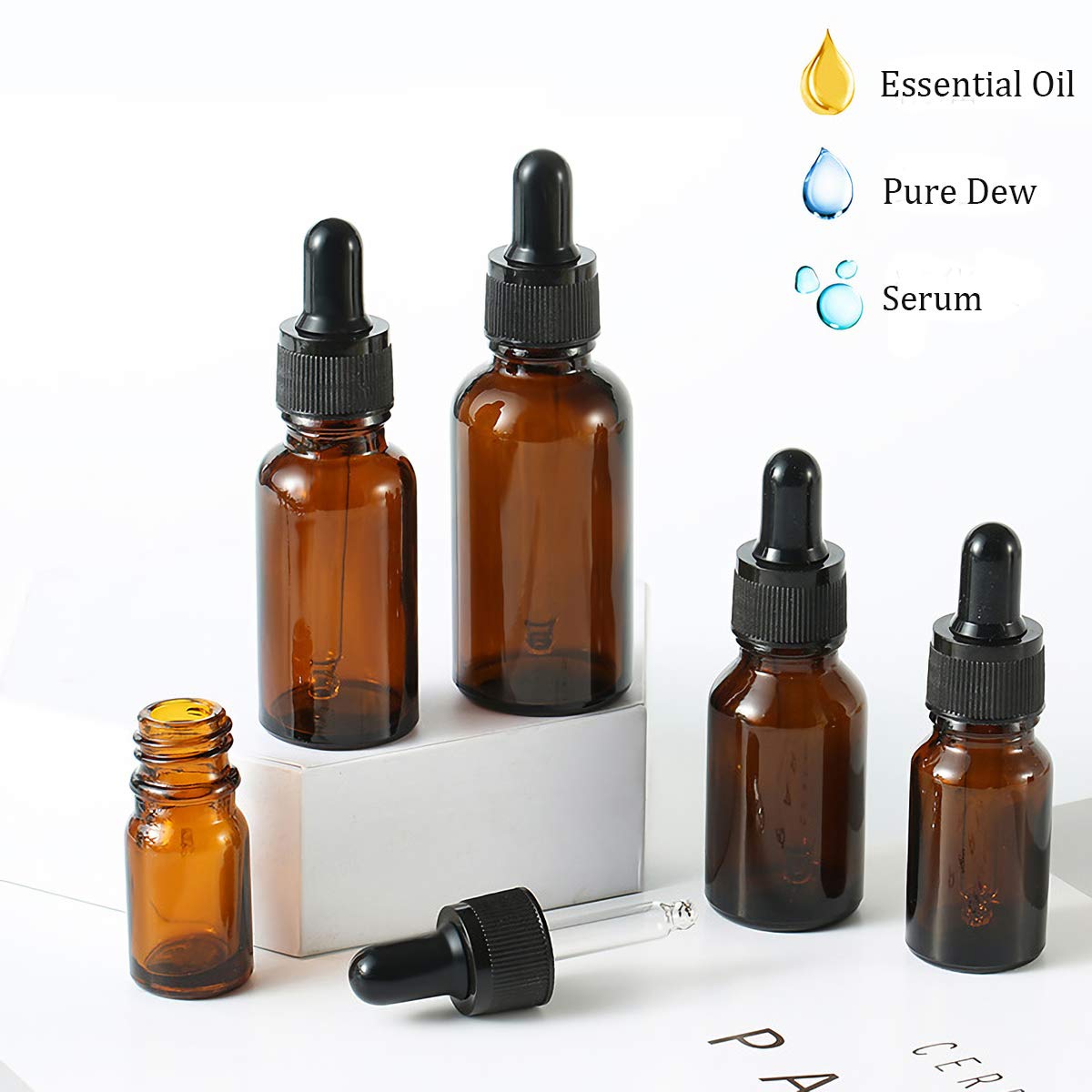 Kingrol 40 Pack Amber Glass Bottles with Glass Eye Dropper, 1/2 oz Dropper Bottles for Essential Oils, Perfumes, Aromatherapy, Chemistry Lab Chemicals