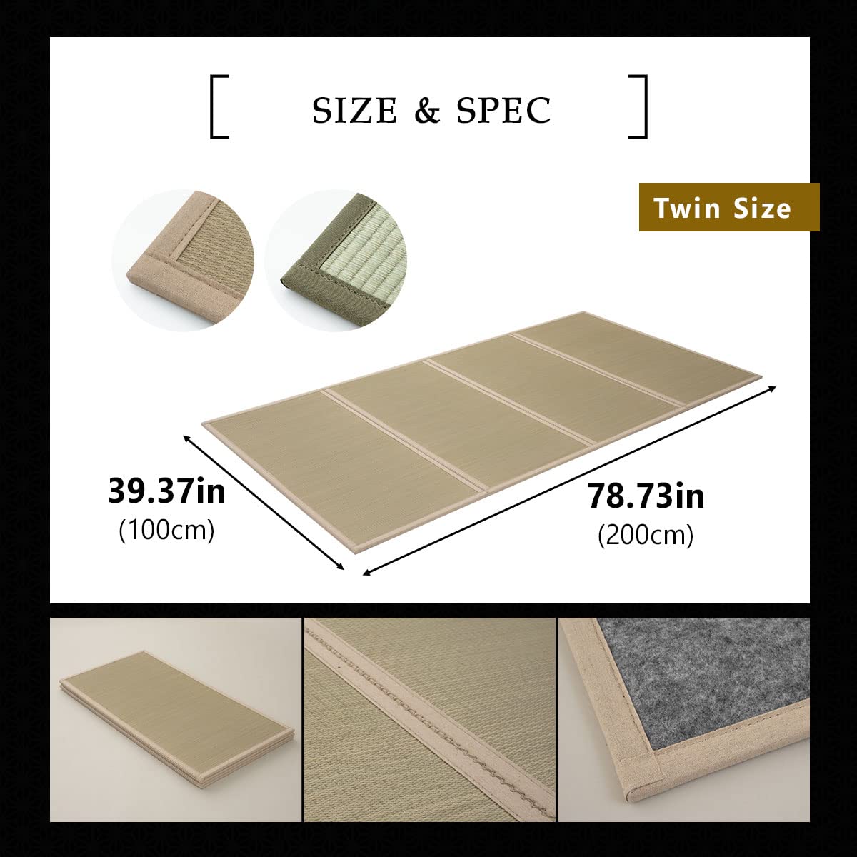 EMOOR Japanese Tatami Mat Twin Natural Rush Grass (Undyed), Foldable Igusa Mattress Floor Sleeping Japanese Futon Mattress Meditation Yoga Zen