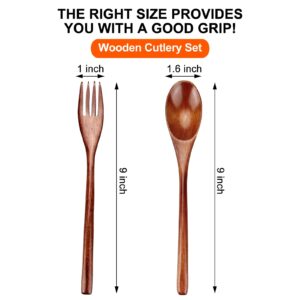 Wooden Spoon and Fork for Eating Utensil Set Lunch Wood Cutlery Japanese Silverware Sets Wooden Flatware Reusable Bamboo Utensils Korean Wood Forks Spoons