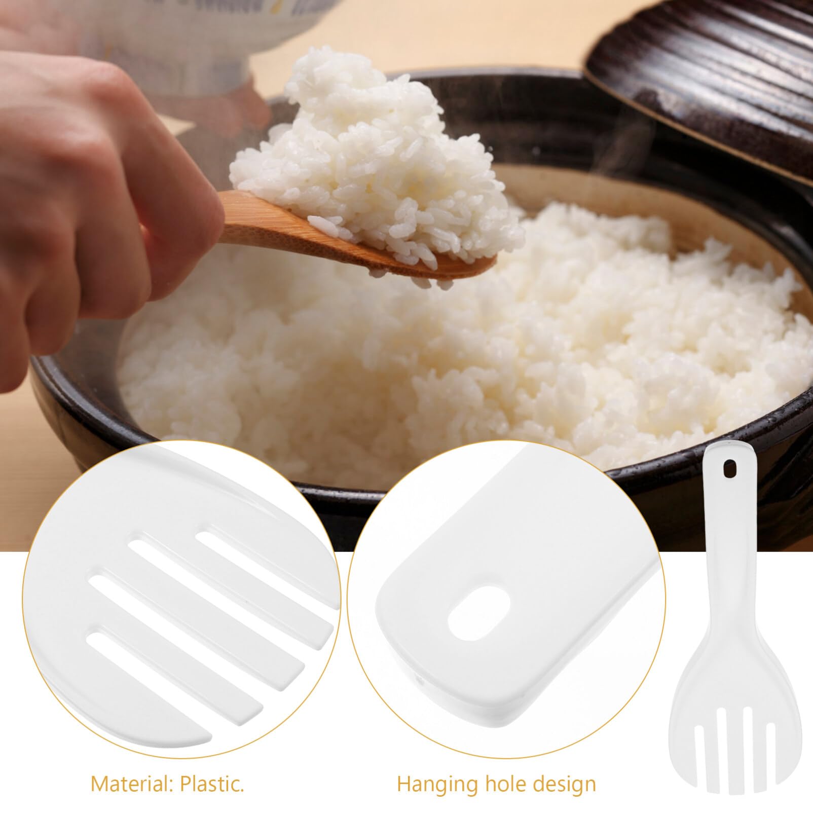 2pcs Rice Paddle Spoon Plastic Non-Stick Rice Spoon Rice Spatula Rice Cooker Spoon, Serving Spoon for Rice Kitchen Utensils for Home Restaurant Hotel White