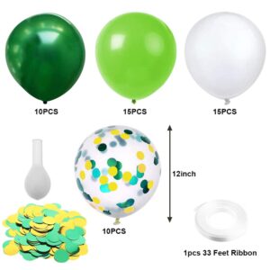 KBZVNAF Green White Latex Party Balloons - 50pcs 12 inch White Green Gold Confetti Balloons for Jungle Theme Party Balloons Supplies