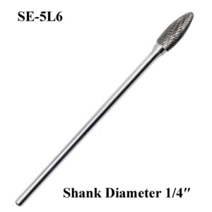 SE-5L6 Tungsten Carbide Burr Lengthened Rotary File Oval Egg Shape Double Cut with 1/4''Shank for Die Grinder Drill Bit