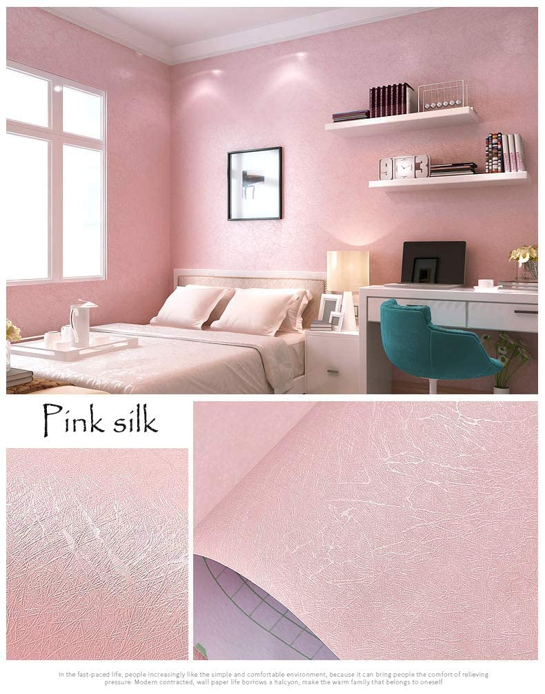 Cohoo Home Silk Pink Peel and Stick Wallpaper Self Adhesive Removable Pink Wallpaper Stick and Peel Pink Wall Paper Pink Contact Paper for Cabinets Bedroom Drawer Liner Wall Sticker 15.7" ×118"