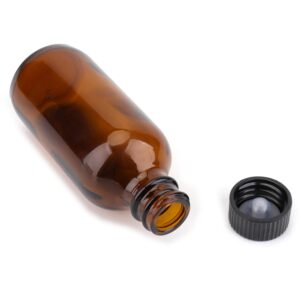 Bekith 30 Pack 2 oz Boston Round Glass Bottle with Black Caps, Amber